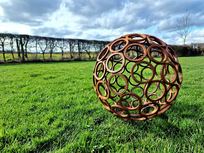 Metal Garden Ball Globe Sculpture – The Rusted Bumble Bee
