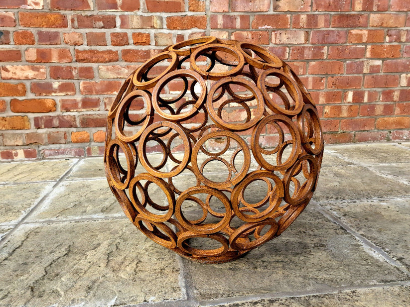 Metal Garden Ball Globe Sculpture – The Rusted Bumble Bee