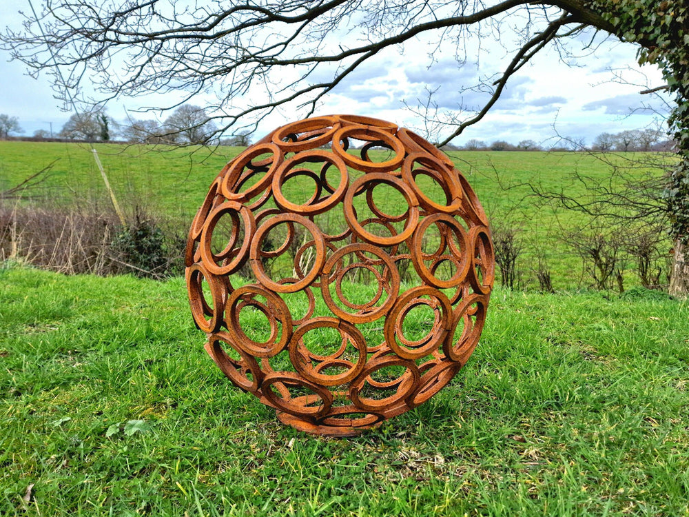 Metal Garden Ball Globe Sculpture – The Rusted Bumble Bee