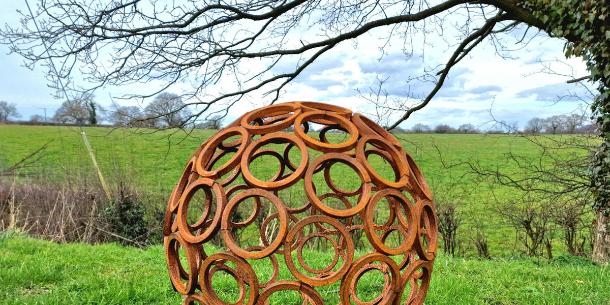 Metal Garden Ball Globe Sculpture – The Rusted Bumble Bee